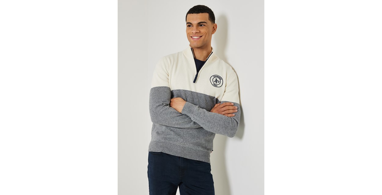 Lucien colorblock zipneck Marshmallow | Jean Paul